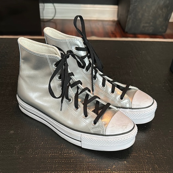 Converse | Shoes | Converse Metallic Silver Hightop Sneakers | Poshmark